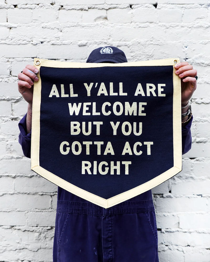 All Y'All Are Welcome Felt Flag Banner - Navy Blue