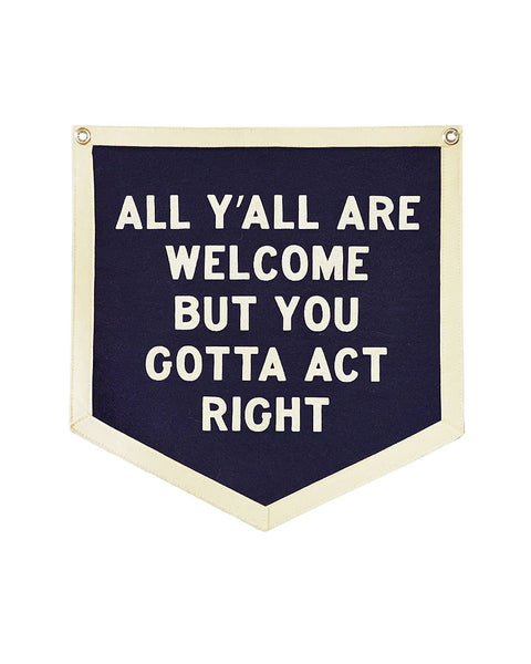All Y'All Are Welcome Felt Flag Banner - Navy Blue