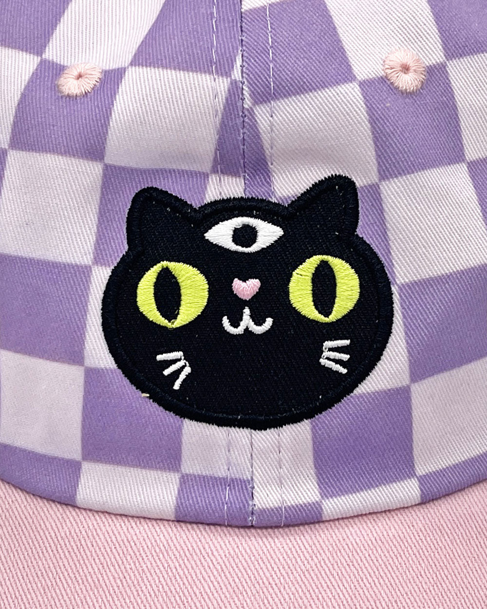Black Cat Purple Checkerboard Hat