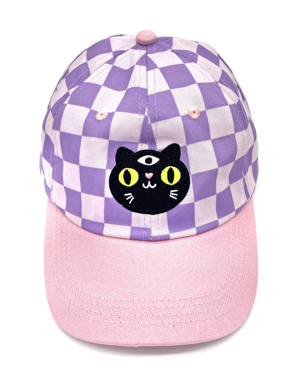 Black Cat Purple Checkerboard Hat