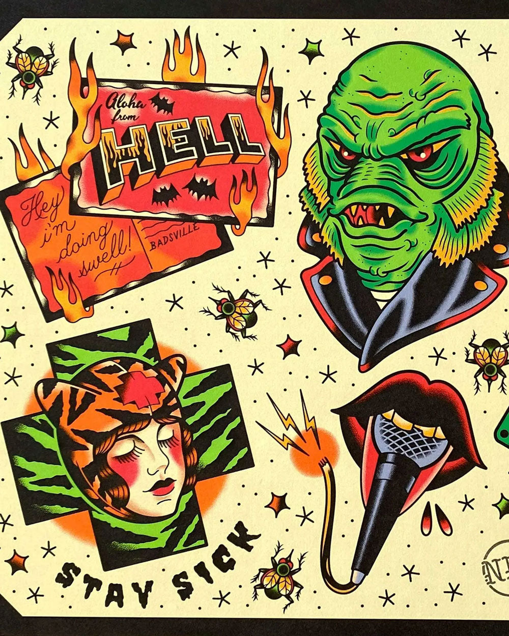 Stay Sick Tattoo Flash Art Print (11" x 14")