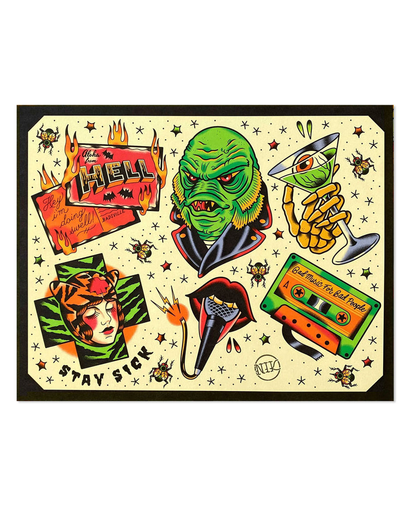 Stay Sick Tattoo Flash Art Print (11" x 14")-Dumb Junk-Strange Ways