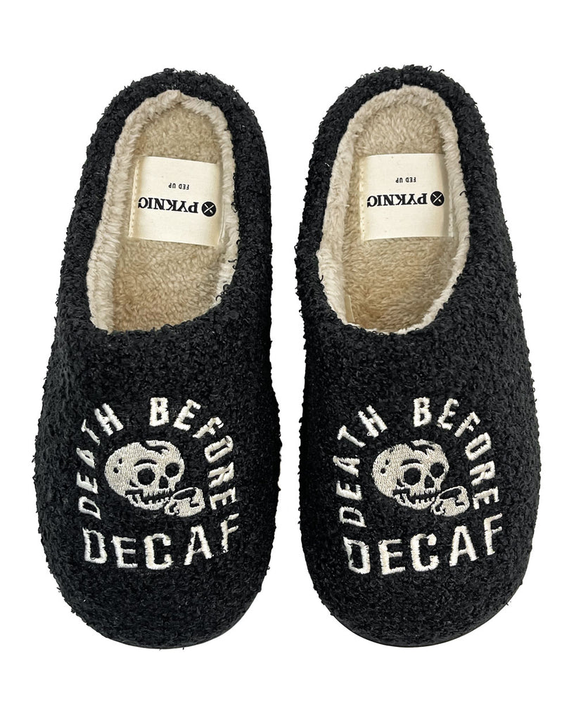 Death Before Decaf Unisex Fleece Slippers-Pyknic-Strange Ways