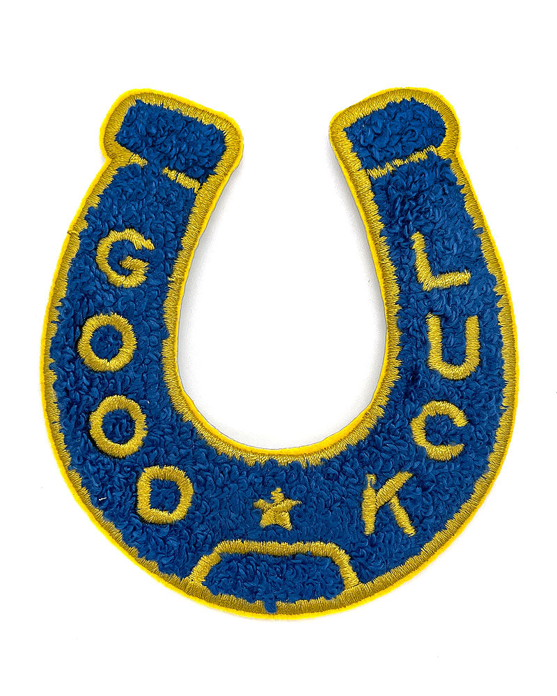 Good Luck Horseshoe Chenille Patch - Blue