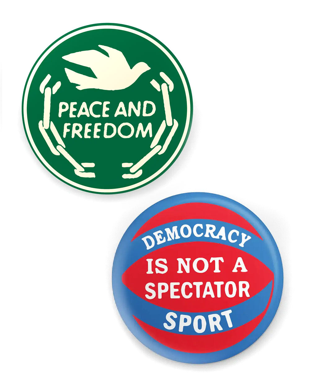Peace, Freedom, & Democracy Pinback Button Set