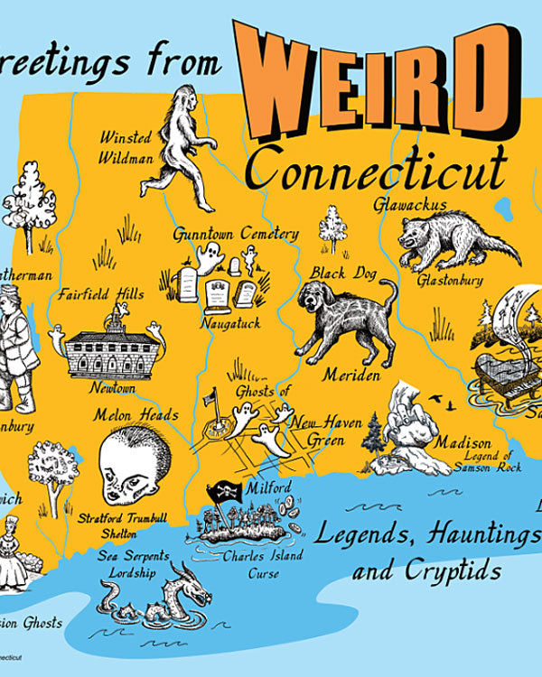 Weird Connecticut Map Art Print (11" x 17")